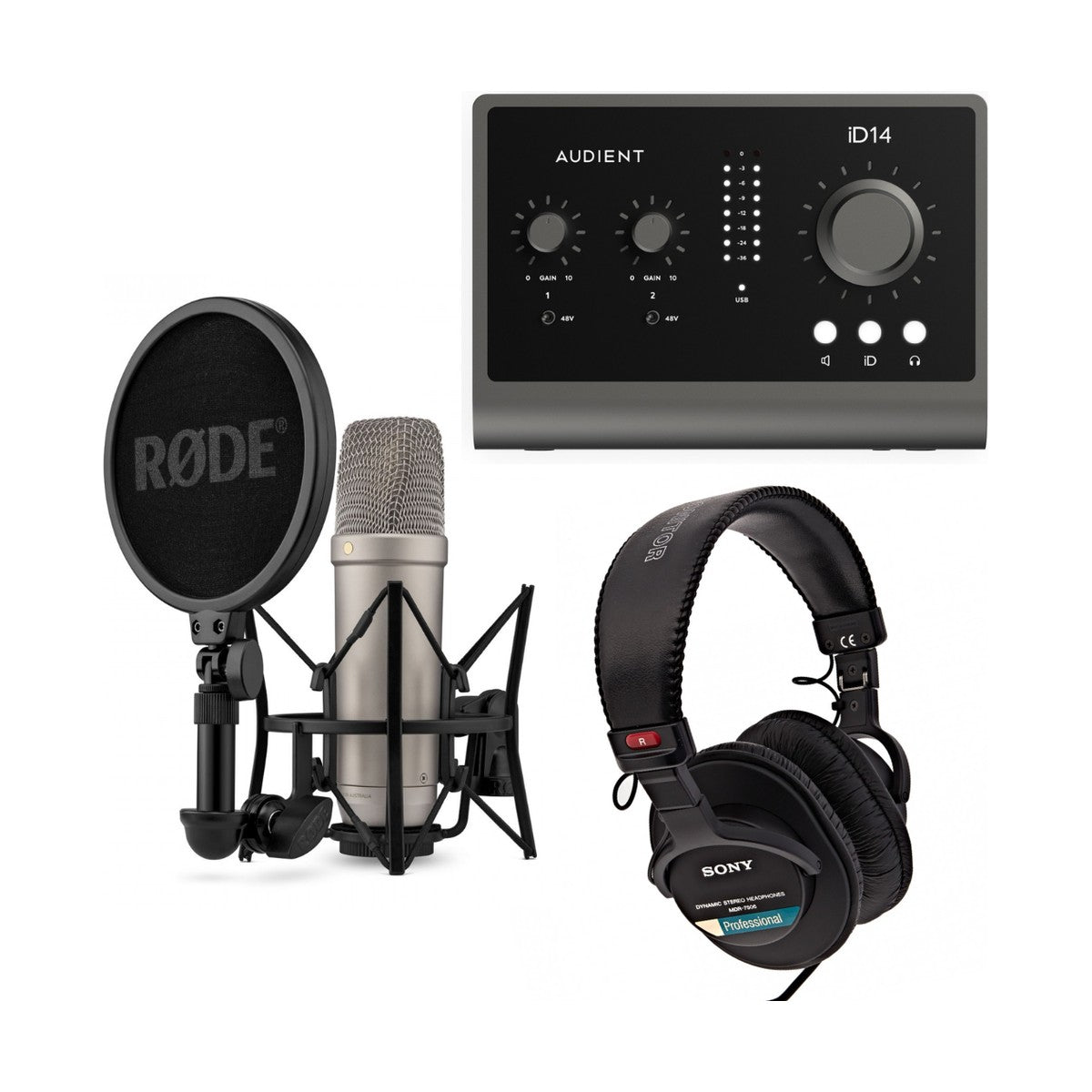 Audient iD14 MKII + SONY MDR-7506 + RODE NT1 5th Generation Silver